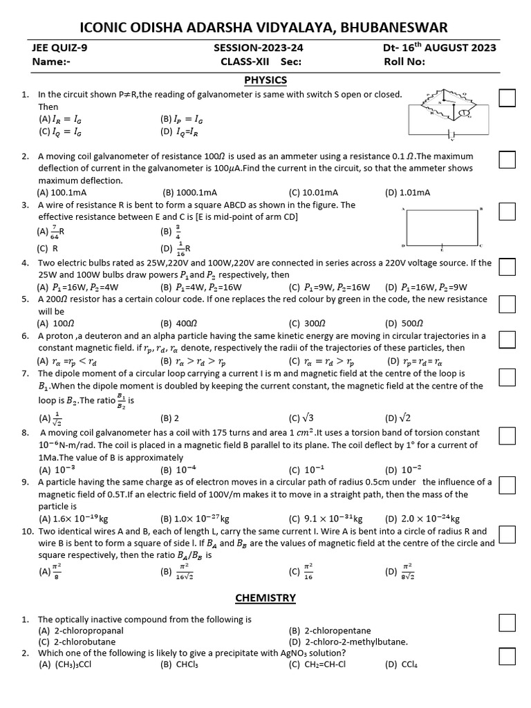 Jee 9 - Class Xii | PDF | Magnetic Field | Applied And Interdisciplinary Physics