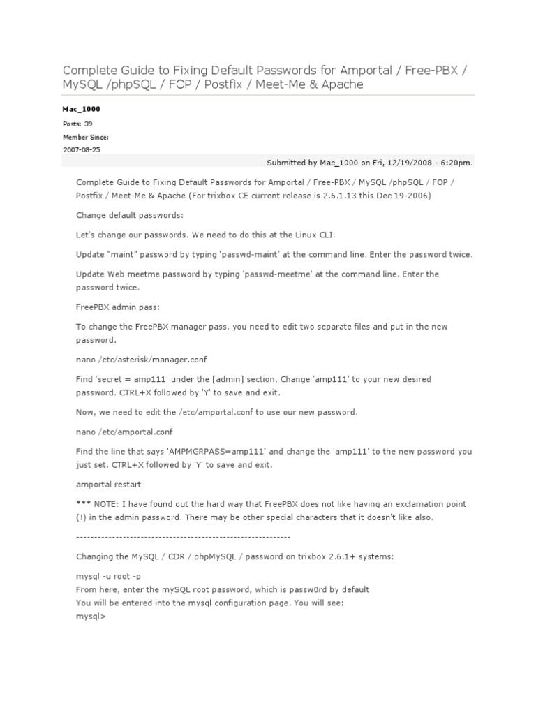 Complete Guide To Fixing Default Passwords For Trixbox | PDF | Superuser | User (Computing)