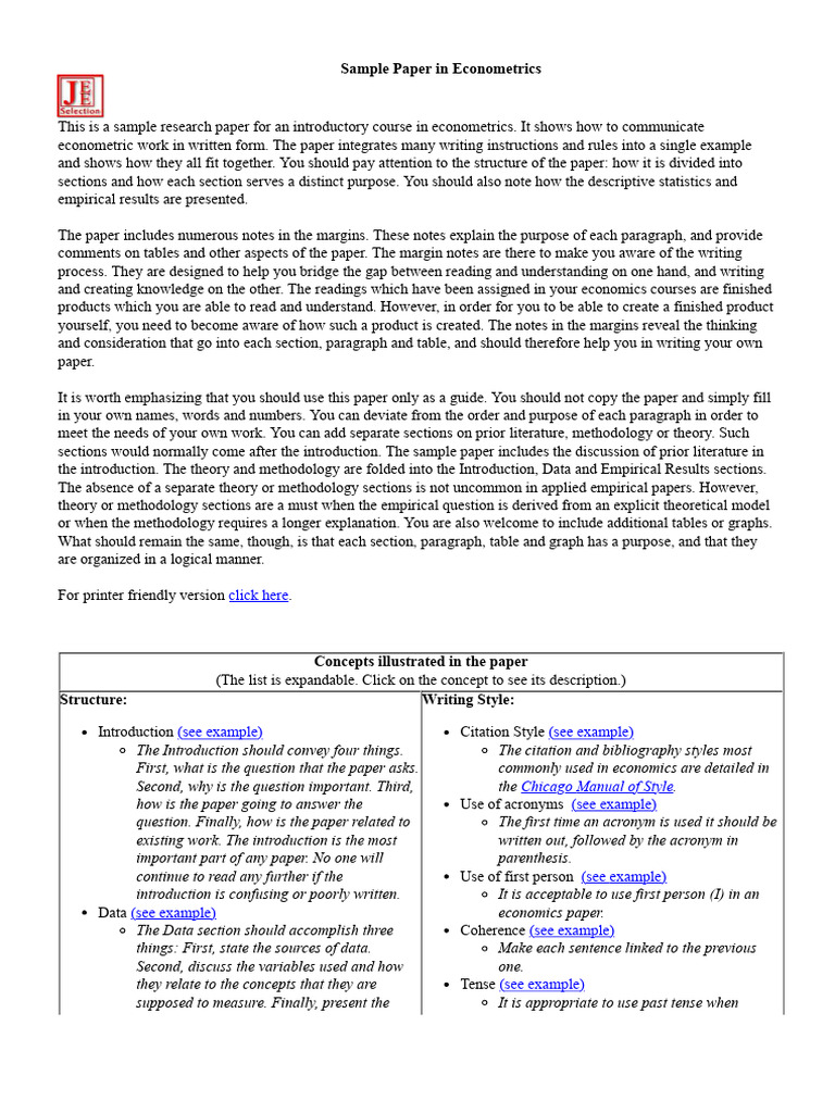 Econometrics Paper Writing Guide | PDF | Coefficient Of Determination ...