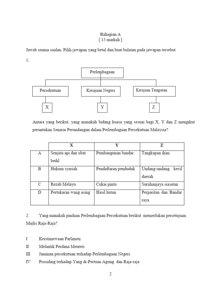 SEM 1 PA Latihan Bab 2 Sem1 (Soalan) | PDF