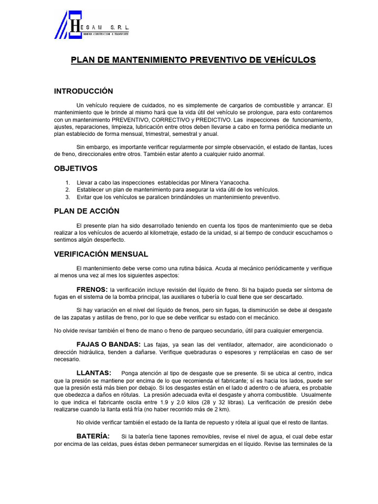 Plan de Mantenimiento Vehiculos 2021 | PDF | Motores | Líquidos