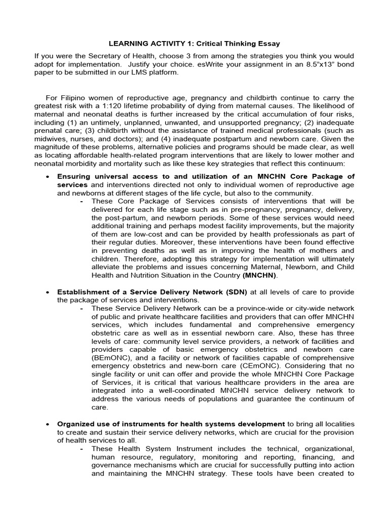 Learning Activity 1 | PDF | Childbirth | Women's Health