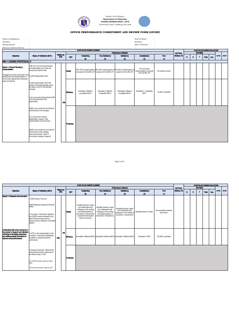 OPCR 2023 For Area 1 2 | PDF