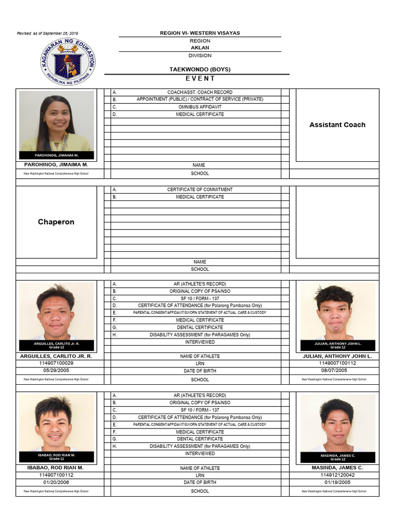 Athlete Record Form for DepEd 2024 | PDF