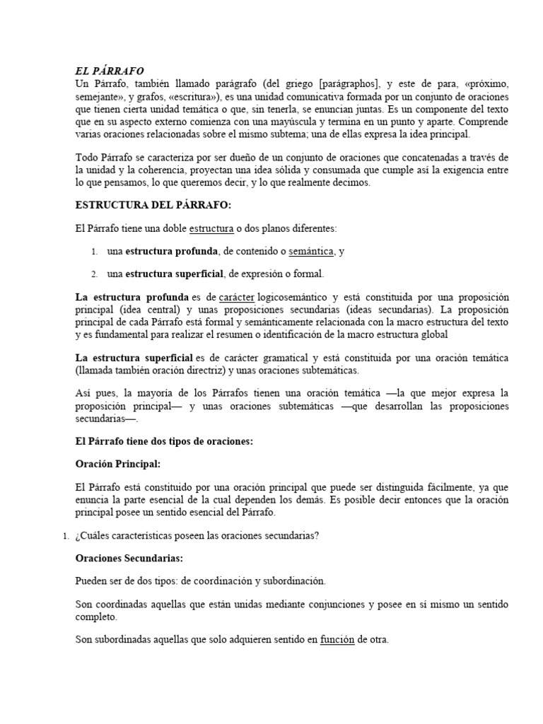 Estructura y Tipos de Párrafos | PDF | Oración (Lingüística) | Párrafo