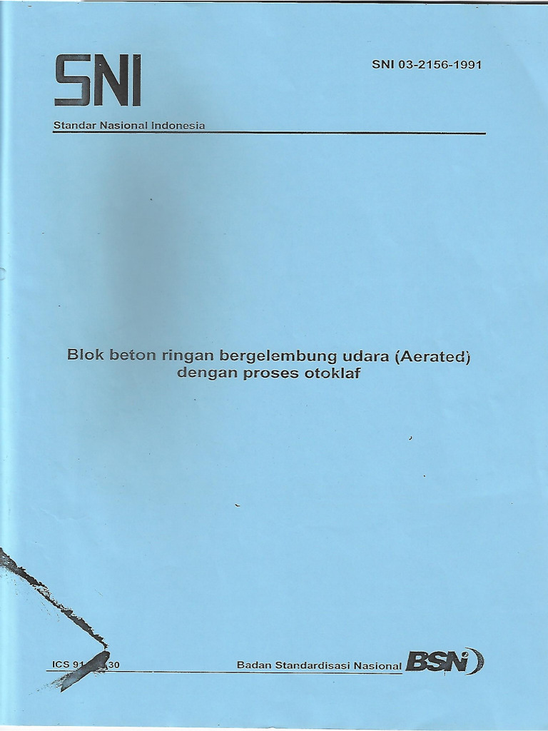 SNI 03-2156-1991 Blok Beton Ringan Bergelembung Udara (Aerated) Dengan Proses Otoklaf | PDF