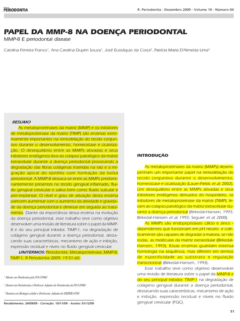 Papel Da MMP 8 Na Doena Periodontal MMP 8 e Period 231121 205420 | PDF ...