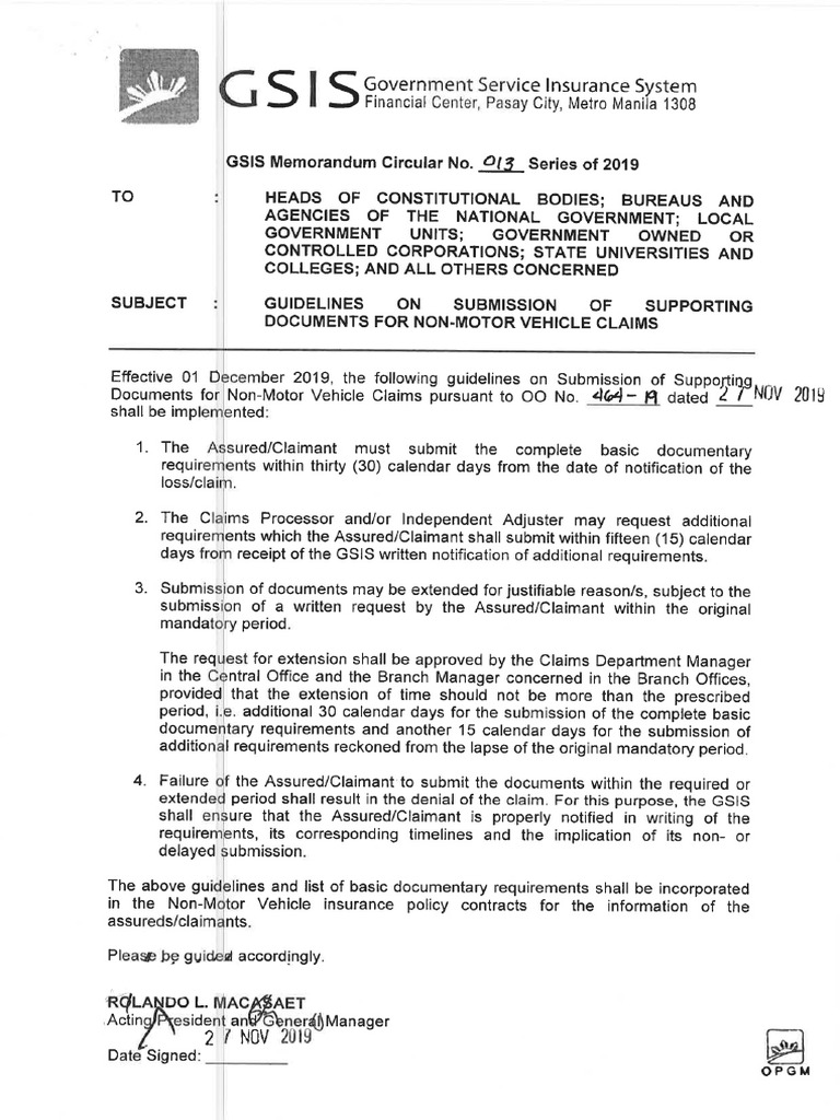 GSIS MC 013-2019 Guidelines On Submission of Supporting Documents For ... GSIS MC 013-2019 Guidelines On Submission of Supporting Documents For ...