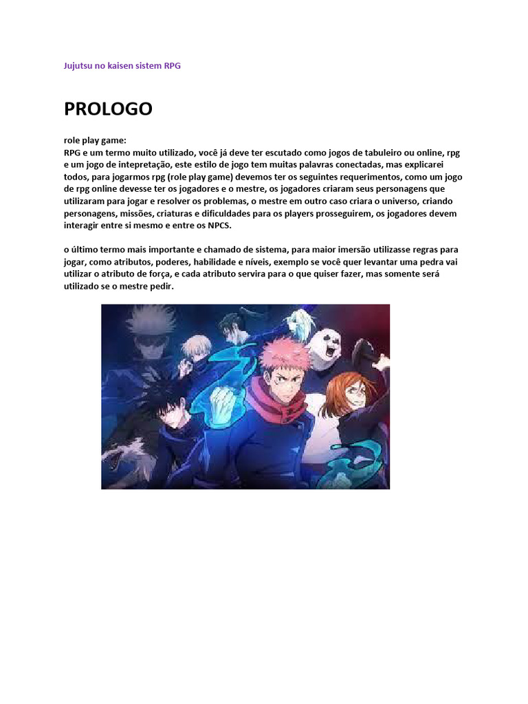 Jujutsu No Kaisen Sistem RPGPROLOGOrole Play Game RPG e Um T 1 ... Jujutsu No Kaisen Sistem RPGPROLOGOrole Play Game RPG e Um T 1 ...