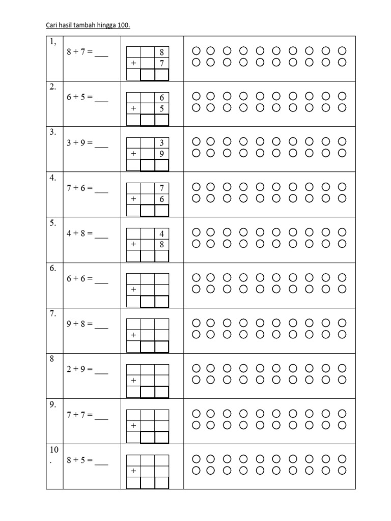 Cari Hasil Tambah Hingga 100 | PDF