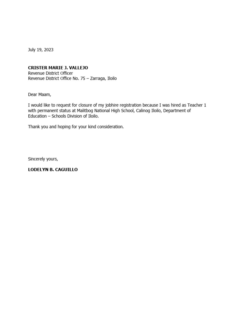 Letter of Closure | PDF