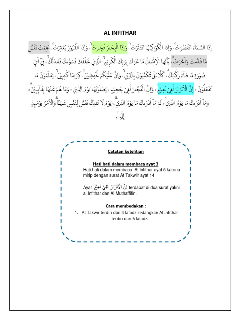 Rangkuman Al Infithar - Al Insyiqoq | PDF