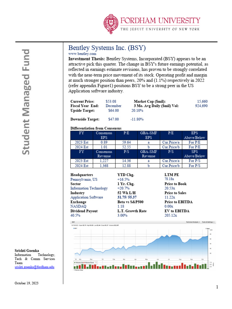 BSY Equity Research - Writing Sample | PDF | Finance & Money Management