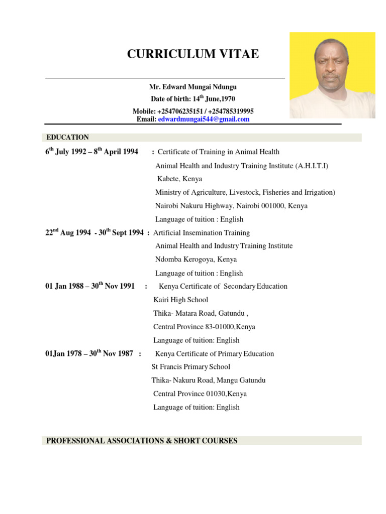 Edward Mungai: Veterinary Professional CV | PDF | Cattle | Dairy Cattle