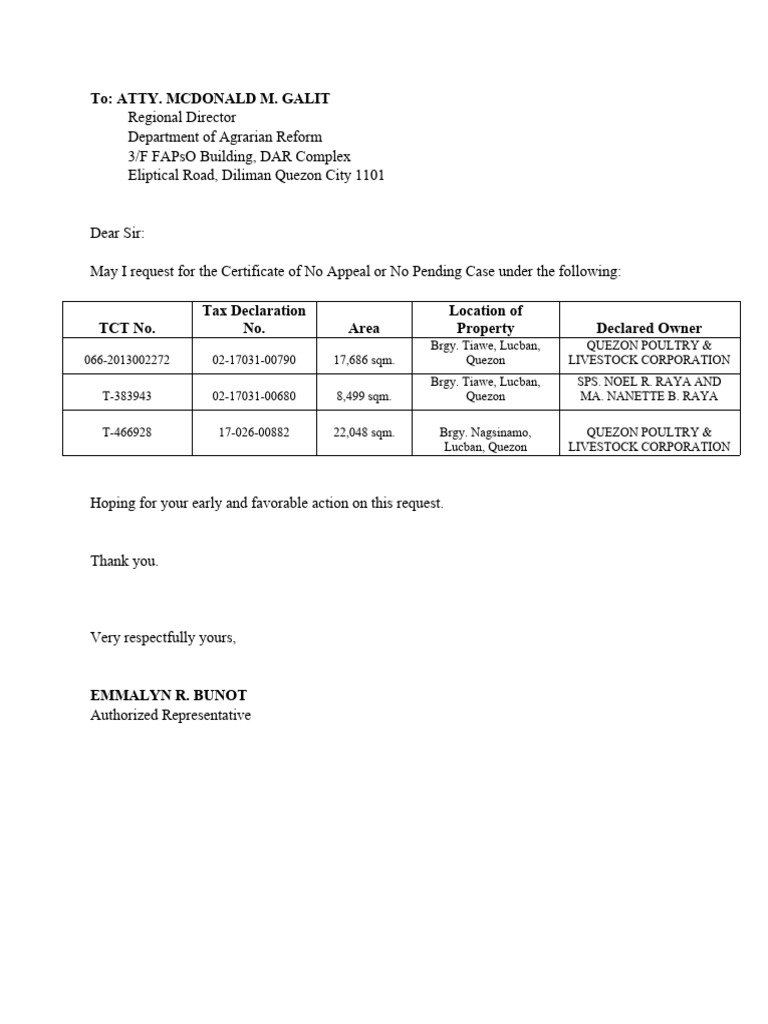 Request Letter of No Appeal QPLC | PDF