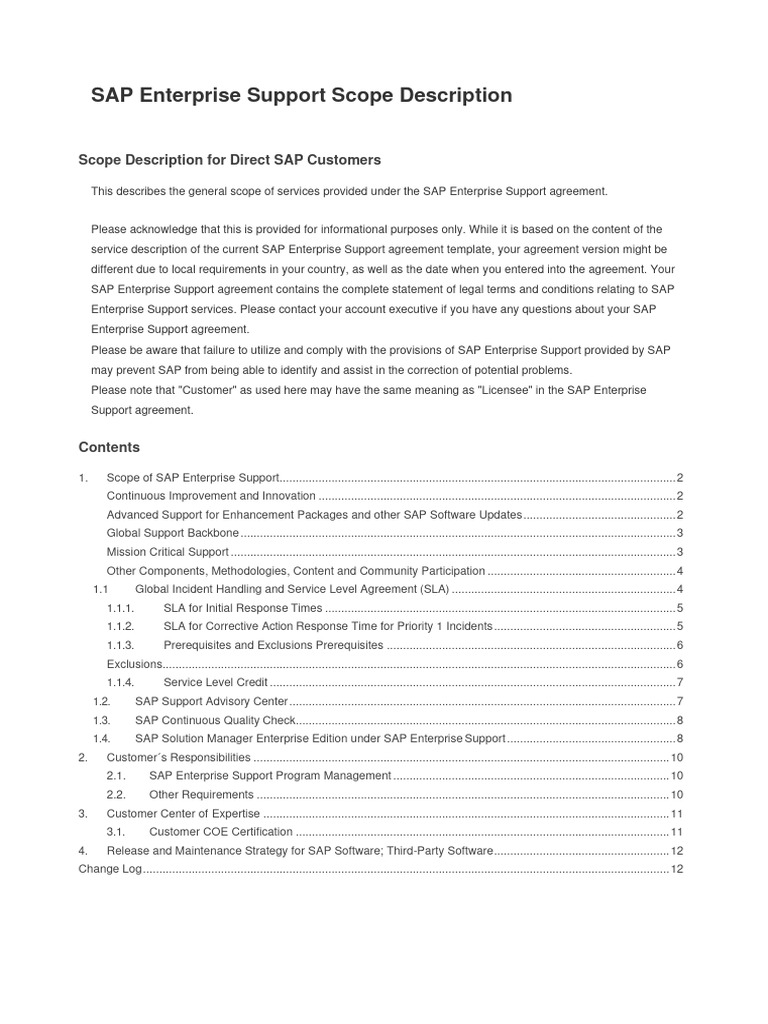 SAP Enterprise Support Scope Overview | PDF | Application Software ...