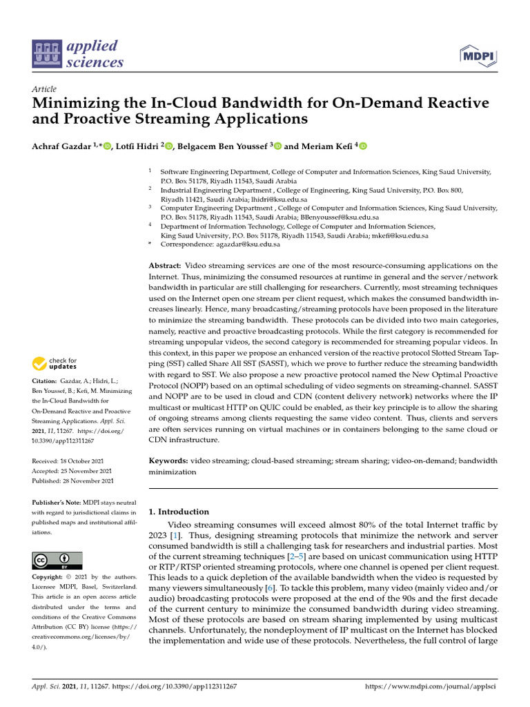 Minimizing The In-Cloud Bandwidth For On-Demand Re | PDF | Streaming Media | Computer Network