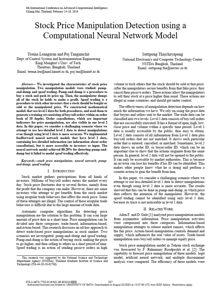Stock Price Manipulation Detection Using A Computational Neural Network Model | PDF | Stocks ...