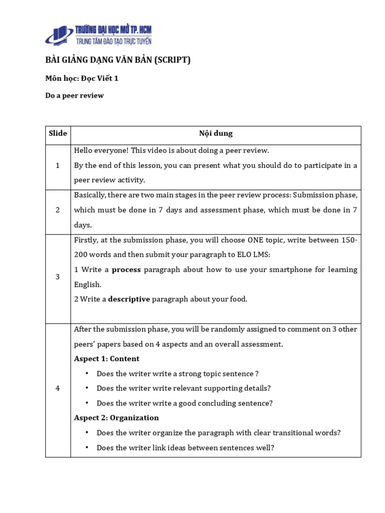 DV1-Peer Review Script | PDF