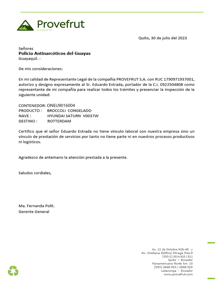 Carta PAN TPG Eduardo Estrada ONEU9016004 | PDF