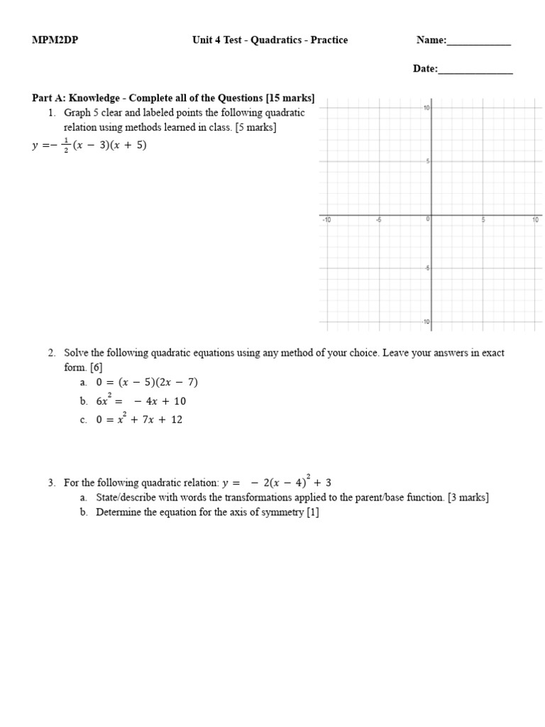 Practice - Unit 4 Test - 23 - 24 | PDF | Quadratic Equation ...