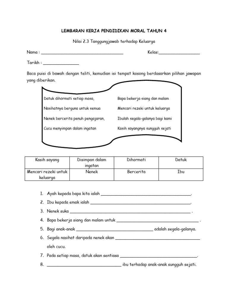 Lembaran Kerja Pendidikan Moral Tahun 4 | PDF