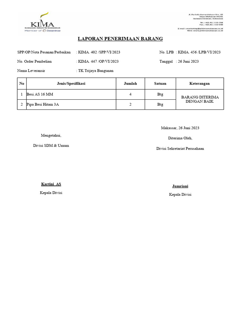 SPP, Op&Lpb - Stempel PT Kima | PDF