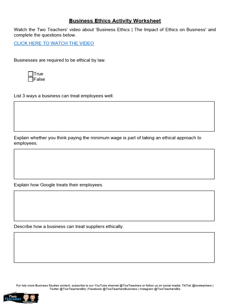 Business Ethics Worksheet | PDF