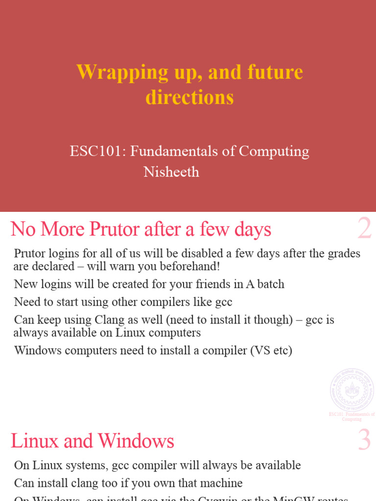 ESC101: Computing Course Summary | PDF