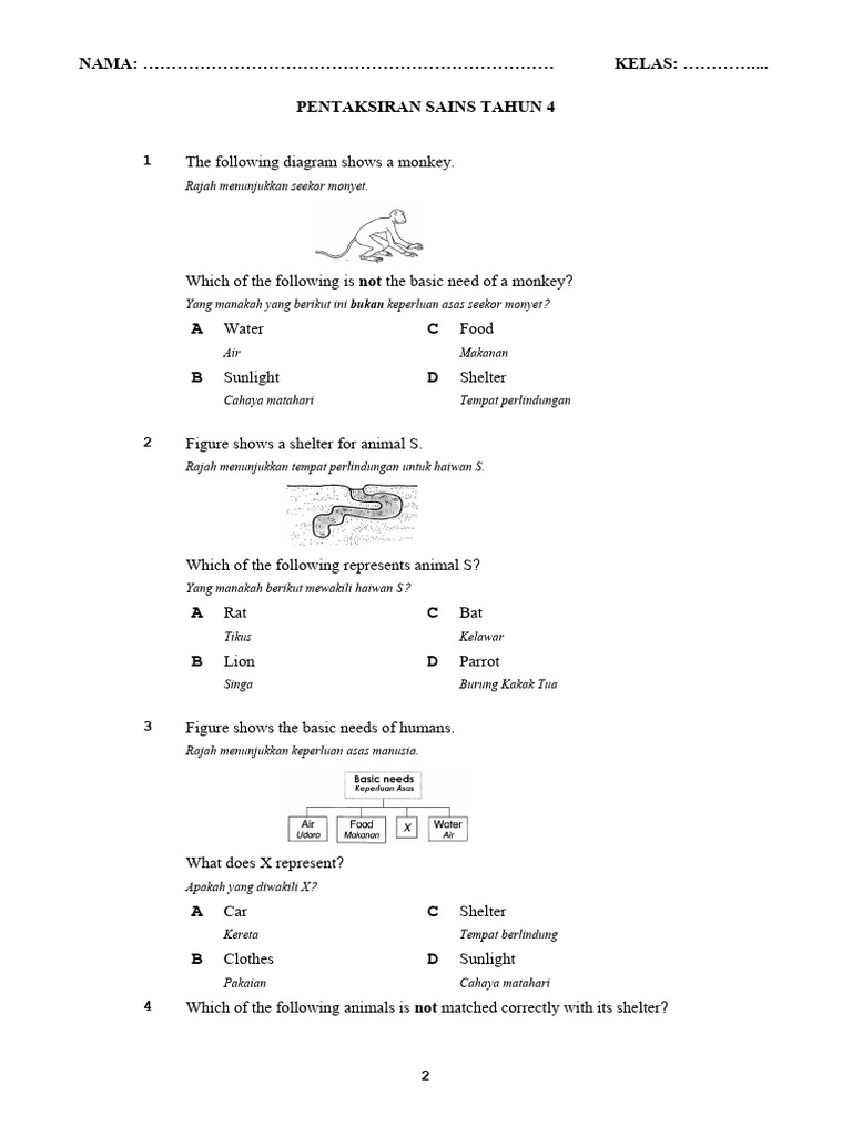 Pentaksiran Sains 4 UKM 2021 | PDF | Animal Physiology | Zoology
