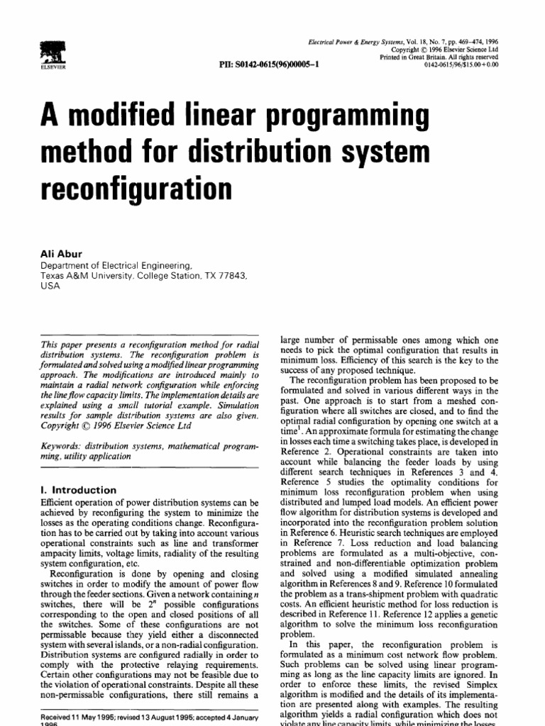 A Modified Linear Programming Method For Distribution System Reconfiguration | PDF ...