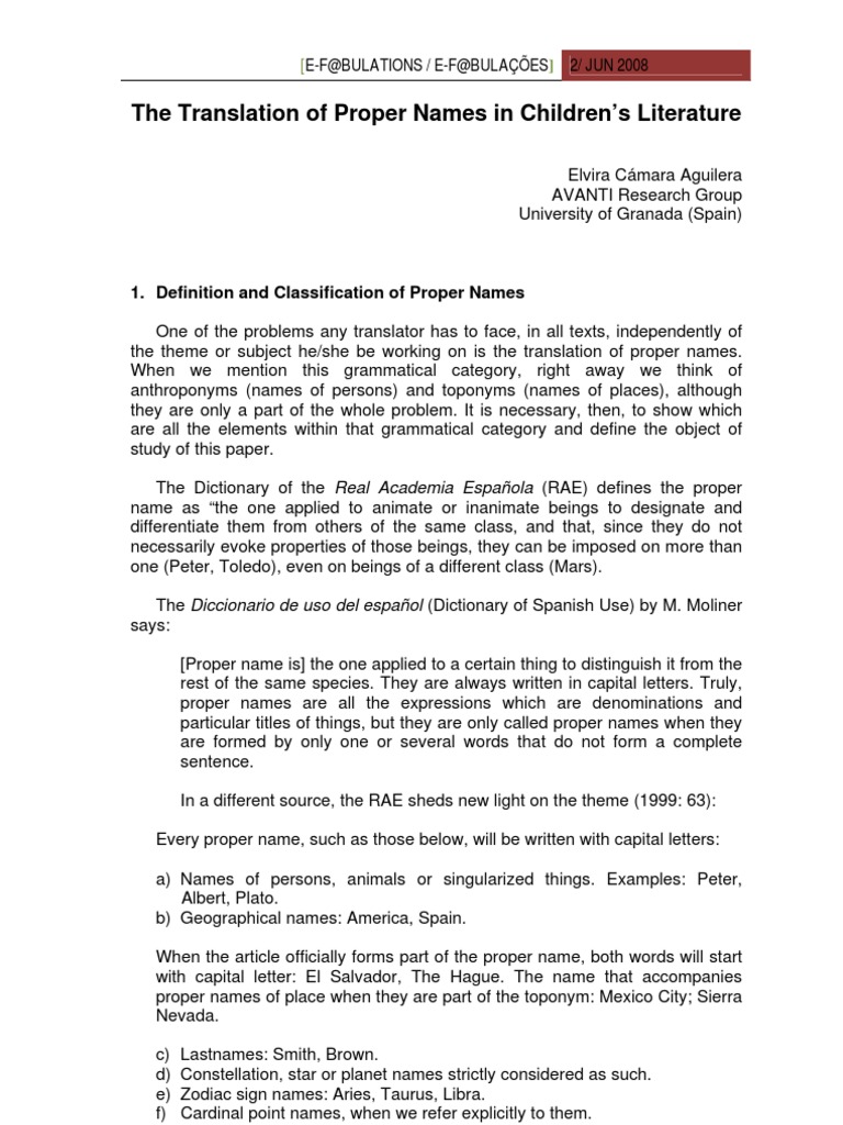 Translation Proper Names in Children's Literature | PDF | Translations ...