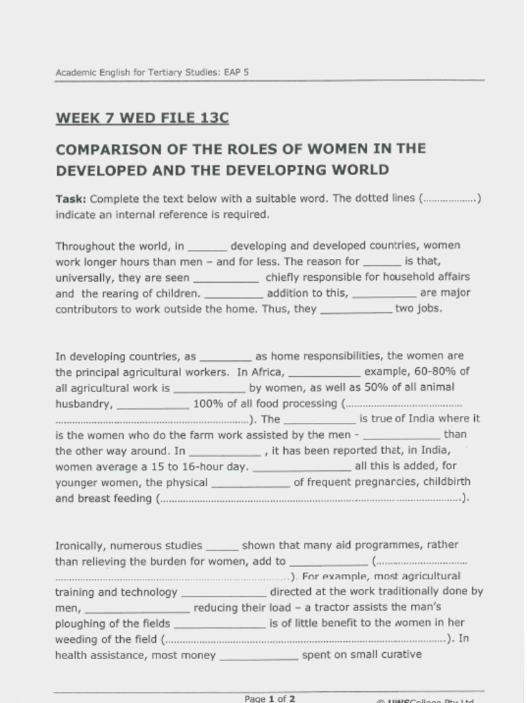 EAP5 Week 7 Wed F13c - Comparison of The Roles of Women in The ...