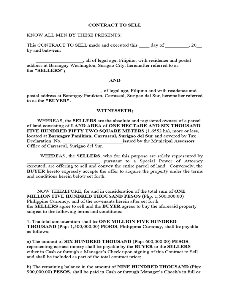 Contract To Sell Sample | PDF