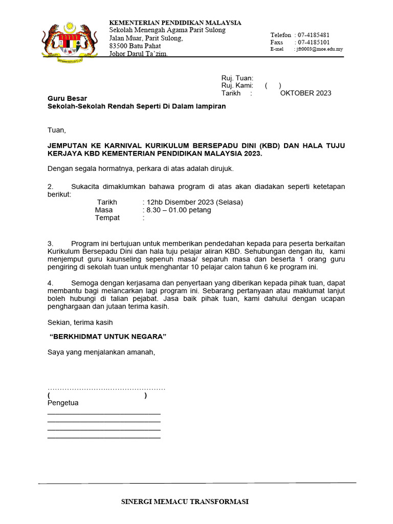 Surat Jemputan Pameran KBD 2023 | PDF