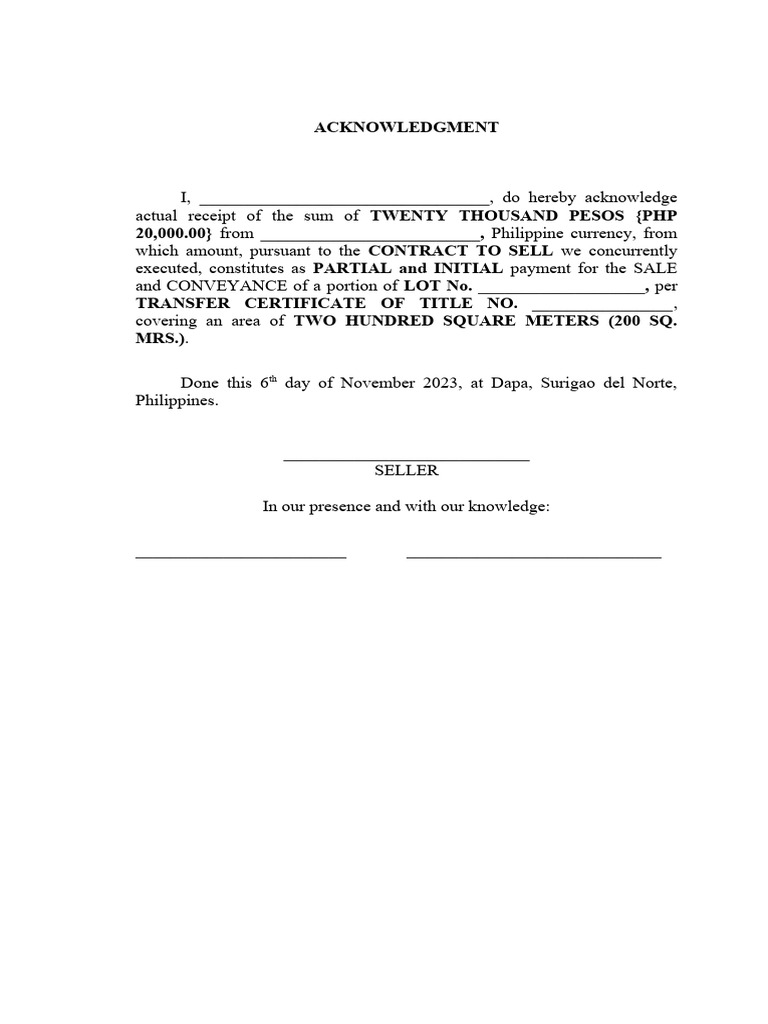 Acknowledgment Receipt Sample | PDF | Law