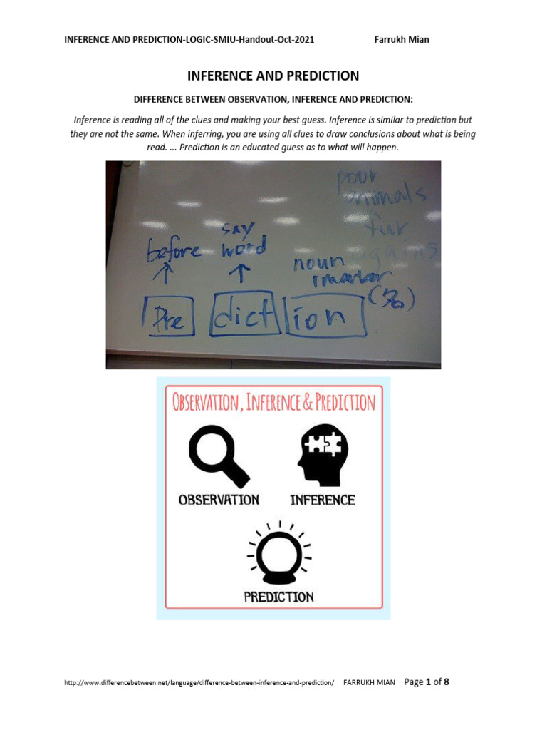 INFERENCE AND PREDICTION-LOGIC-SMIU-Handout-Oct-2021 | PDF | Prediction | Statistical Inference