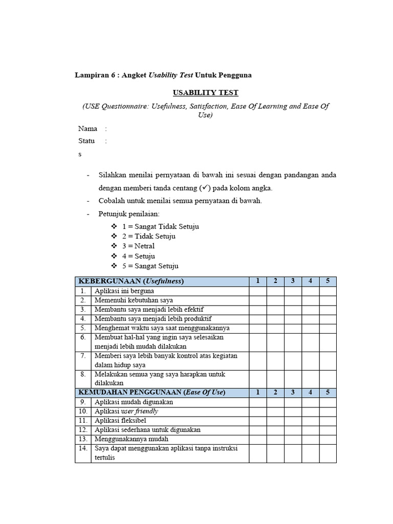 Angket Usability Test | PDF