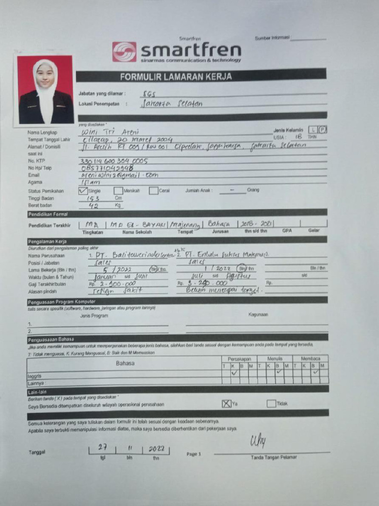 Contoh Pengisian Kontrak Mitra Smartfren | PDF