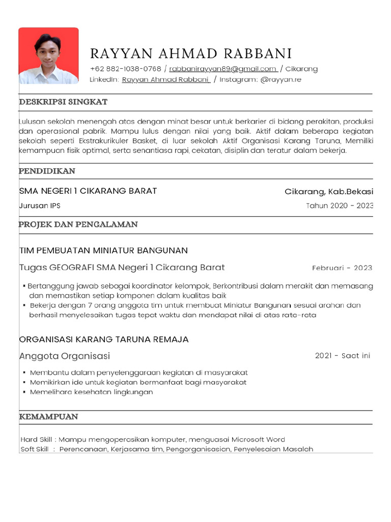 CV Rayyan Ahmad Rabbani PDF | PDF