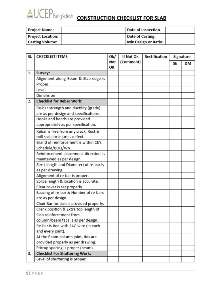 Final Checklist-SLAB | PDF | Engineering | Concrete