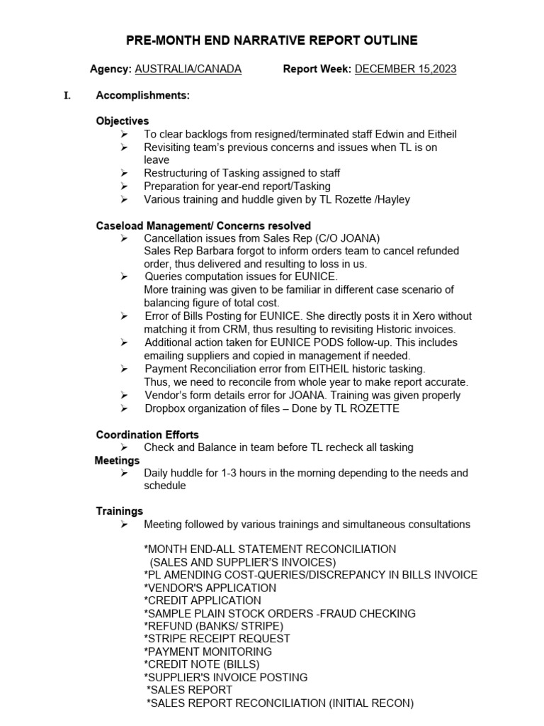 Monthly Narrative Report Outline Template | PDF | Invoice | Business