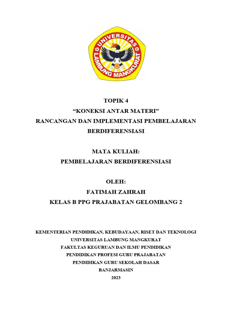 Topik 4 Koneksi Antar Materi - Fatimah Zahrah - Pembelajaran Berdiferensiasi | PDF