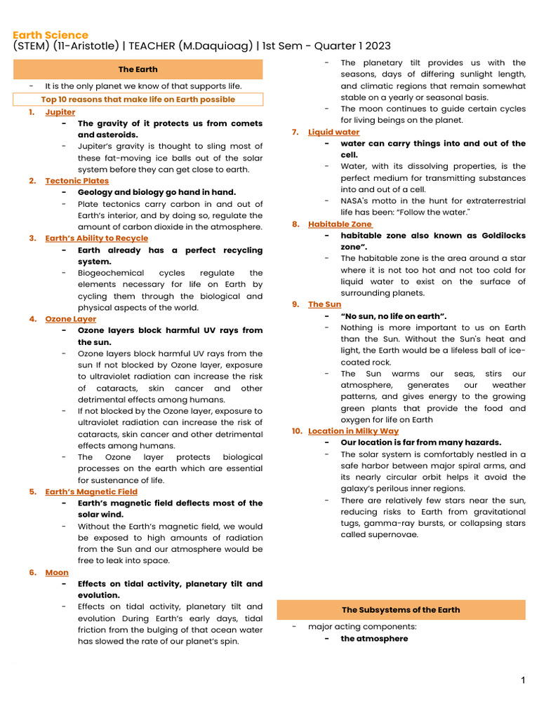 EARTH SCIE Q1 Q. Reviewer | PDF