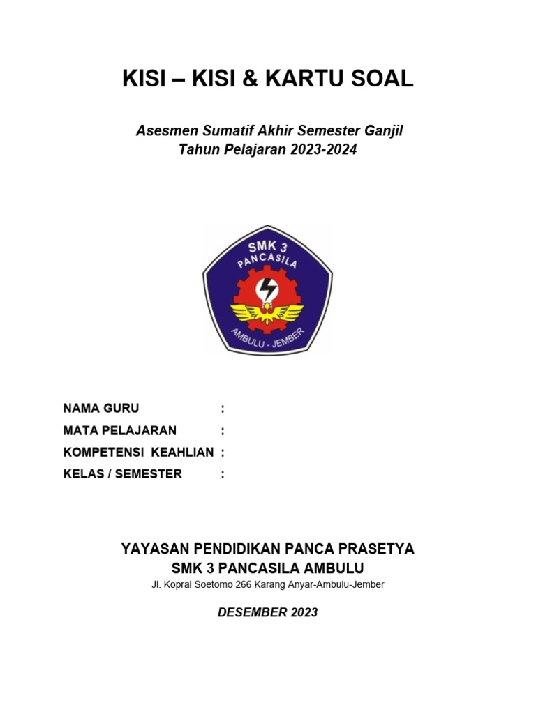 Kelas X - Kisi-Kisi Dan Kartu Soal Mapel.... Asa Ganjil 2023-2024 | PDF