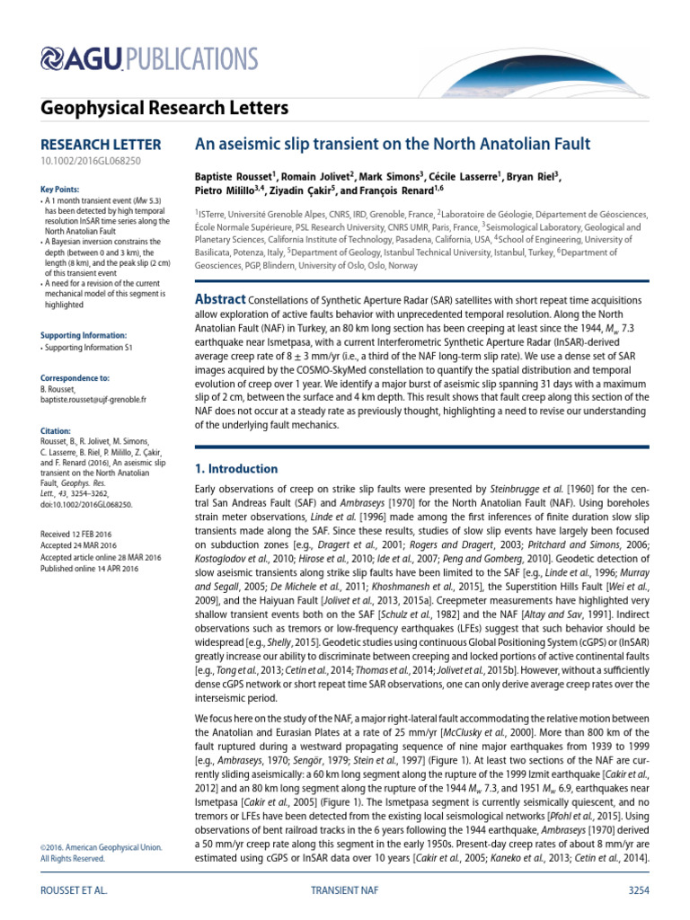 Geophysical Research Letters - 2016 - Rousset - An Aseismic Slip ...
