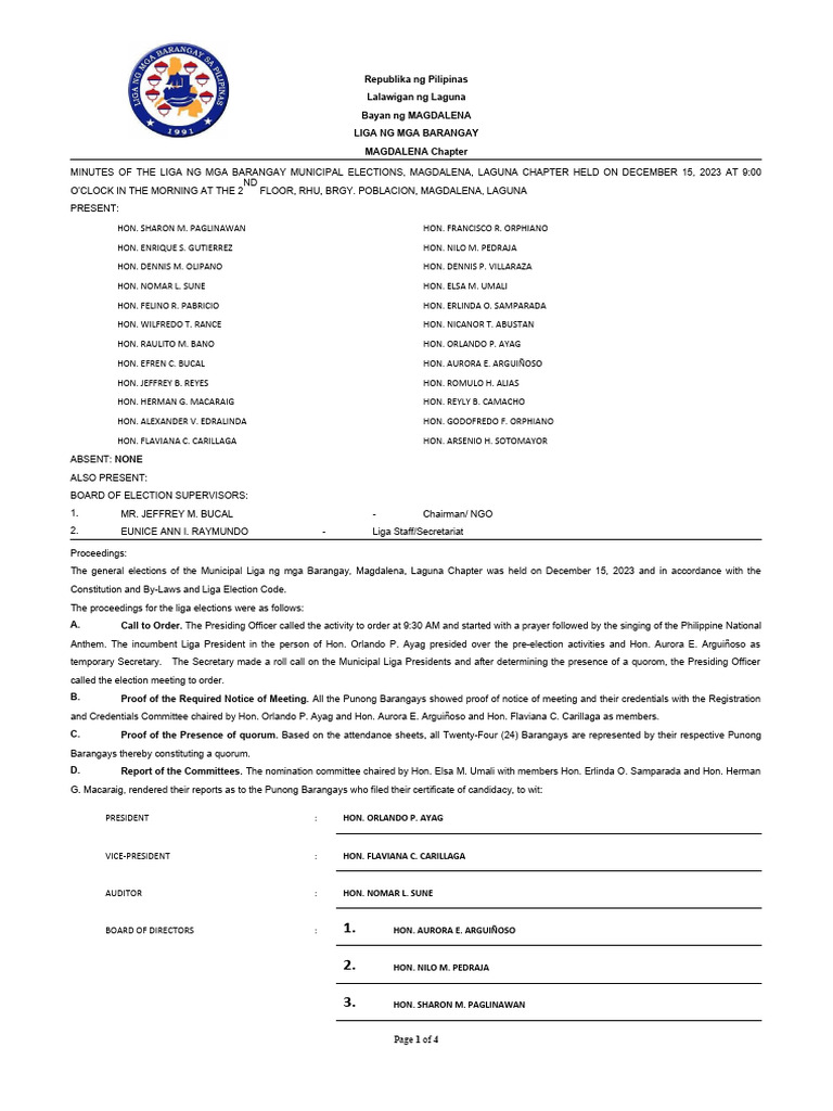 LNB Election - Minutes of Meeting | PDF | Democracy | Political Ideologies
