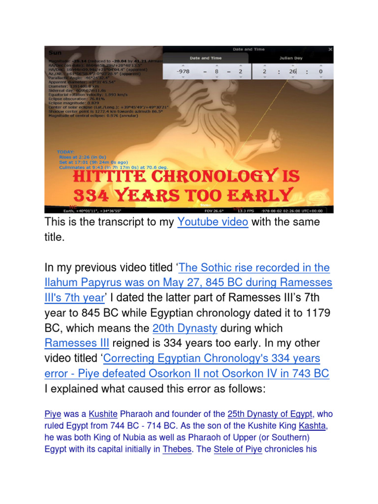Redating Solar Eclipse of Mursili II To August 2, 979 BC Means Hittite ...