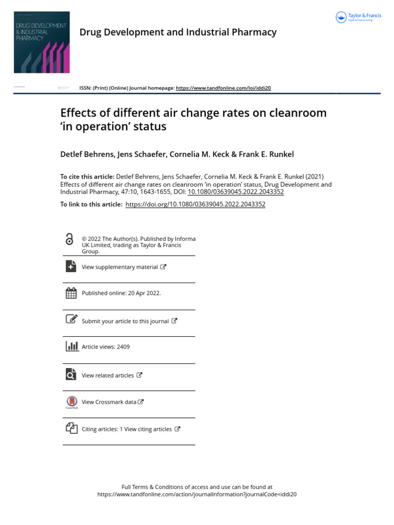 Cleanroom Air Change Rate Impact Study | PDF | Technology & Engineering