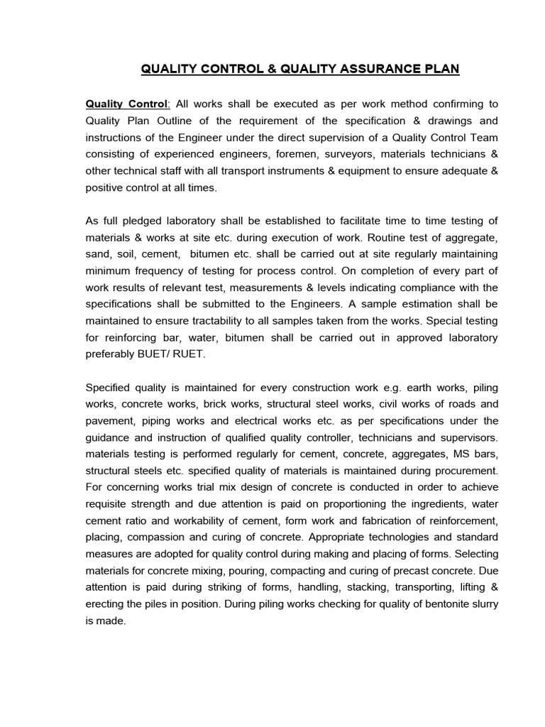 Quality Assurance Plan | PDF | Concrete | Quality Assurance